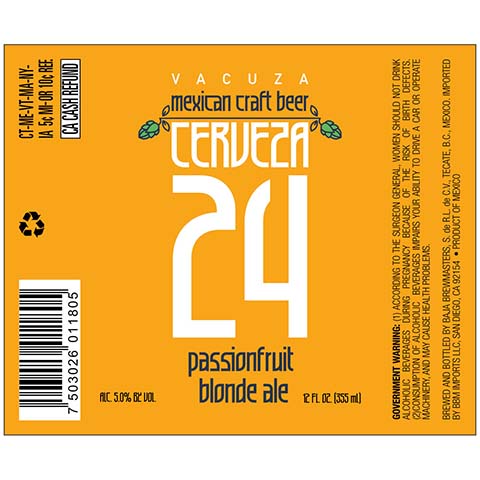 Baja Brewmasters Cerveza 24 Passionfruit Blonde Ale – CraftShack - Buy ...