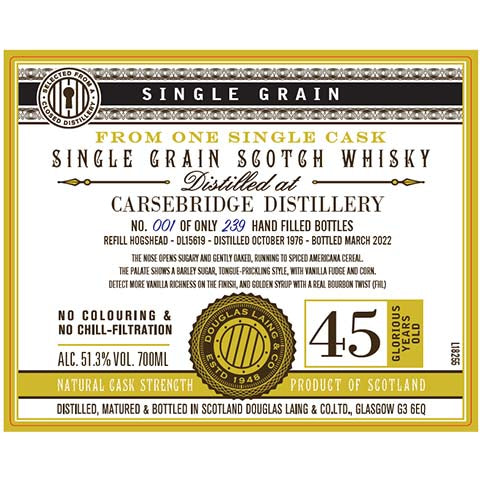 Douglas Laing Single Grain Carsebridge 45-Year-Old Scotch Whisky – Buy ...