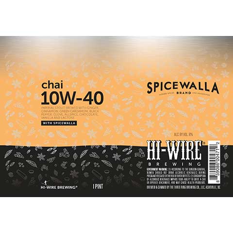 Hi-Wire Brewing Spicewalla Chai 10W-40 Imperial Stout – CraftShack ...
