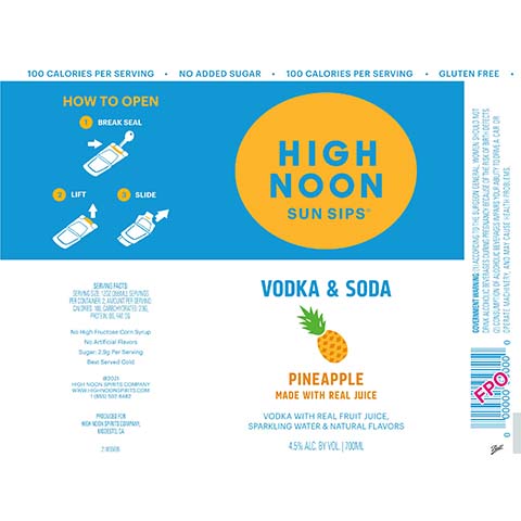 High Noon Sun Sips Vodka & Soda Pineapple – CraftShack - Buy craft beer ...