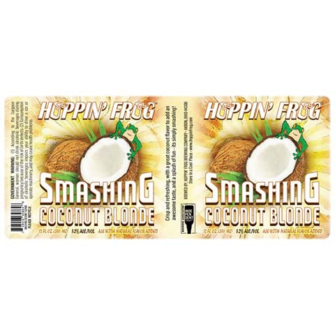 Hoppin' Frog Smashing Coconut Blonde Ale – CraftShack - Buy craft beer ...