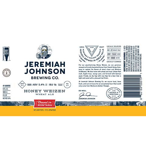 Jeremiah Johnson Honey Weizen Wheat Ale – CraftShack - Buy craft beer ...