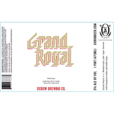 Oxbow Grand Royal Lager – CraftShack - Buy craft beer online.