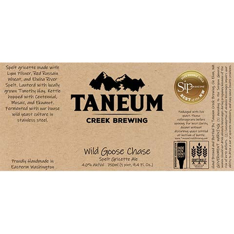 Taneum Wild Goose Chase Spelt Grisette Ale – CraftShack - Buy craft ...