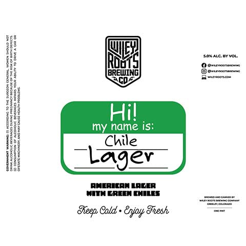 Wiley Roots Hi! My Name Is: Chile Lager – CraftShack - Buy craft beer ...